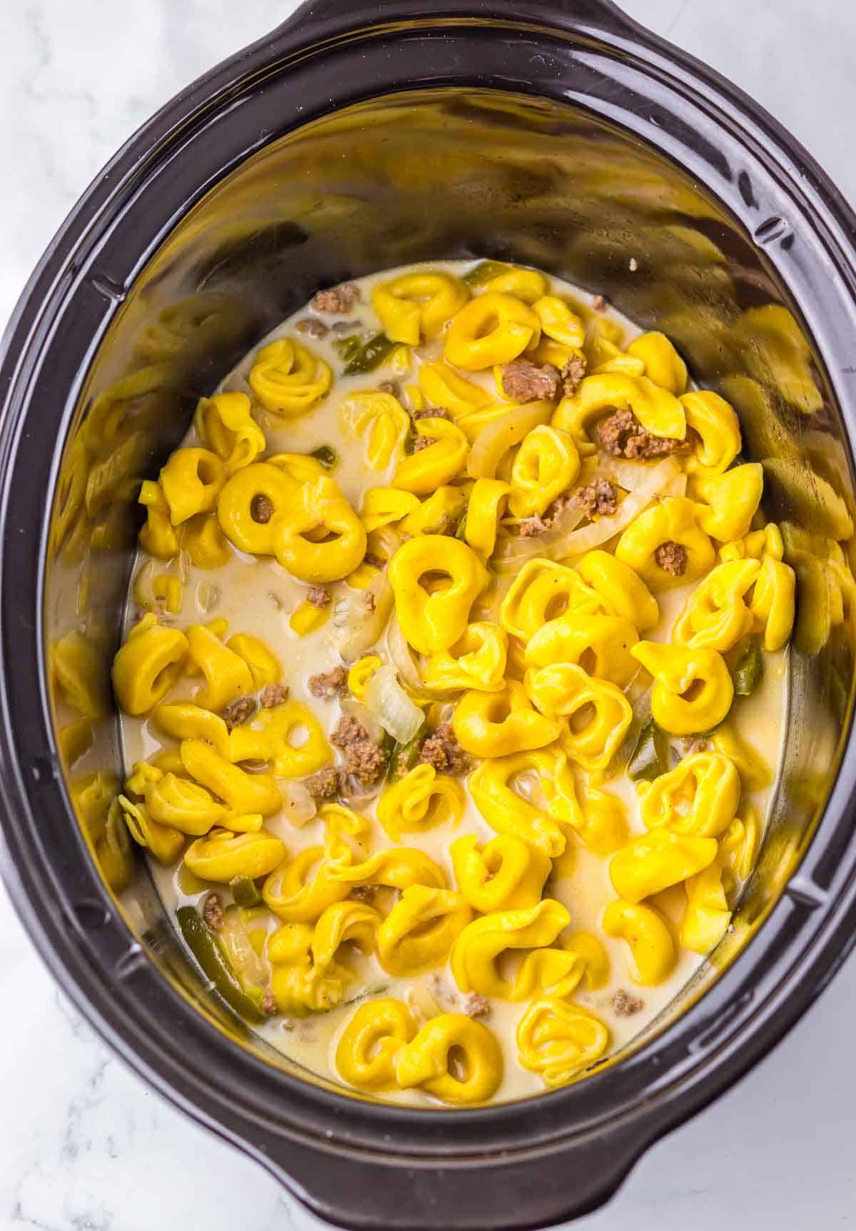 Slow Cooker Cheesesteak Tortellini | Little House Big Alaska